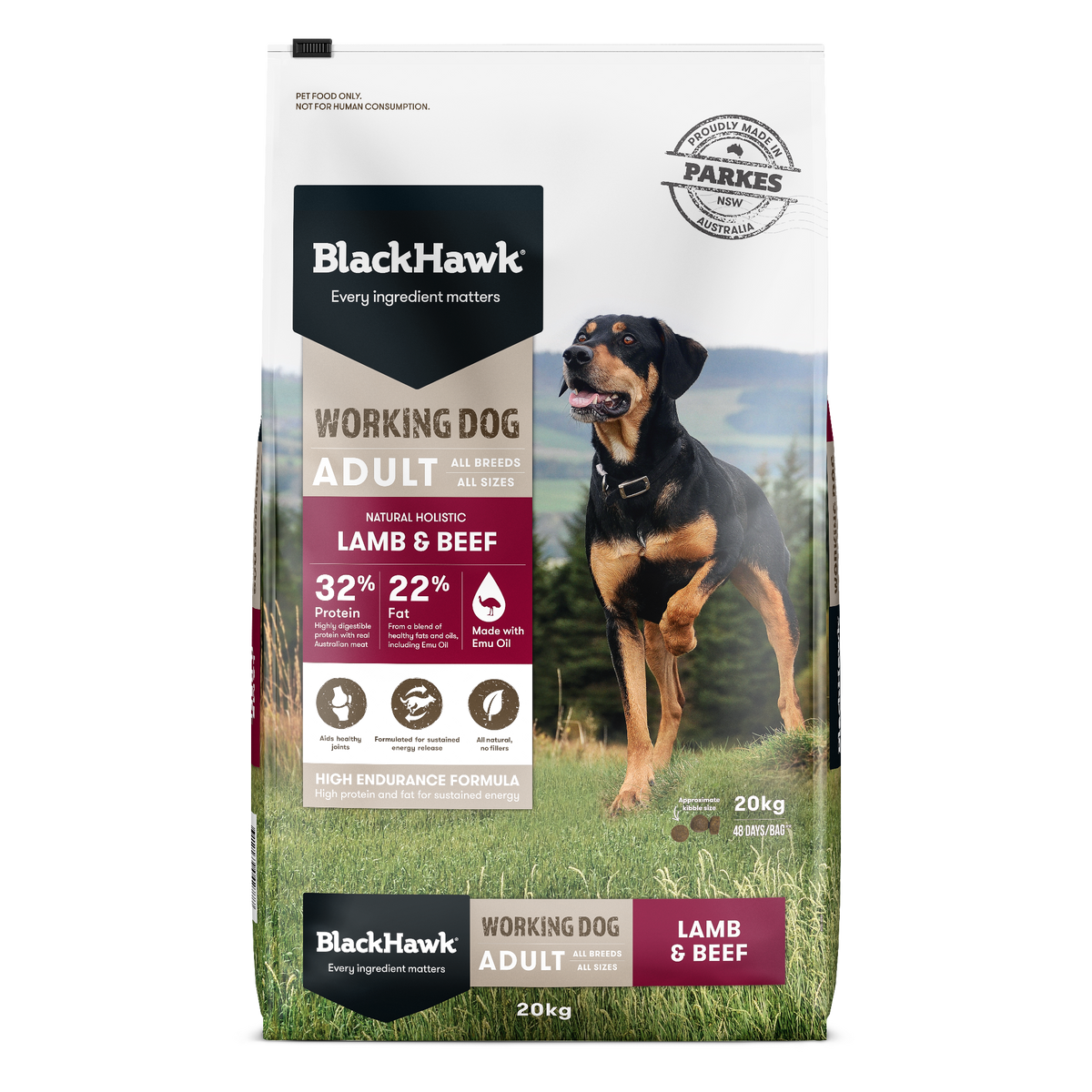 Black Hawk Working Dog Lamb & Beef 20kg – South West Pets