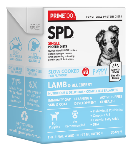 Prime 100 Spd Slow Cooked Puppy Lamb & Blueberry 354g Lb – South West Pets